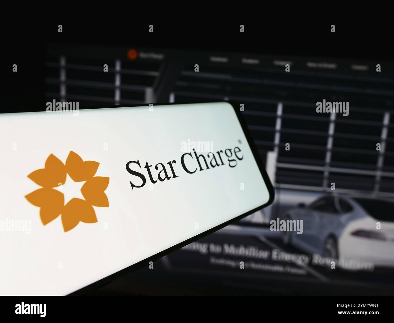 Stuttgart, Germany, 07-14-2024: Cellphone with logo of Singaporean electric vehicle charging ...