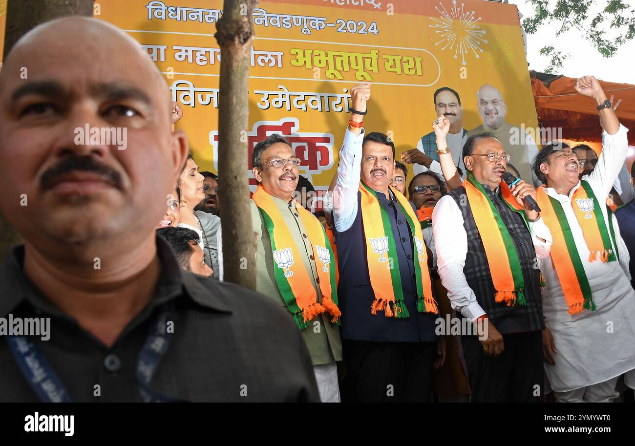 Mumbai, India. 23rd Nov, 2024. L-R General secretary of Bharatiya Janata Party (BJP), Vinod ...