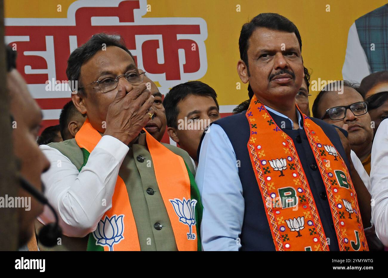 Mumbai, India. 23rd Nov, 2024. L-R General secretary of Bharatiya Janata Party (BJP), Vinod ...