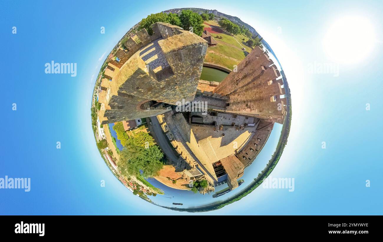 aerial view 360 degree tiny planet effect of Smederevo fortress on the ...