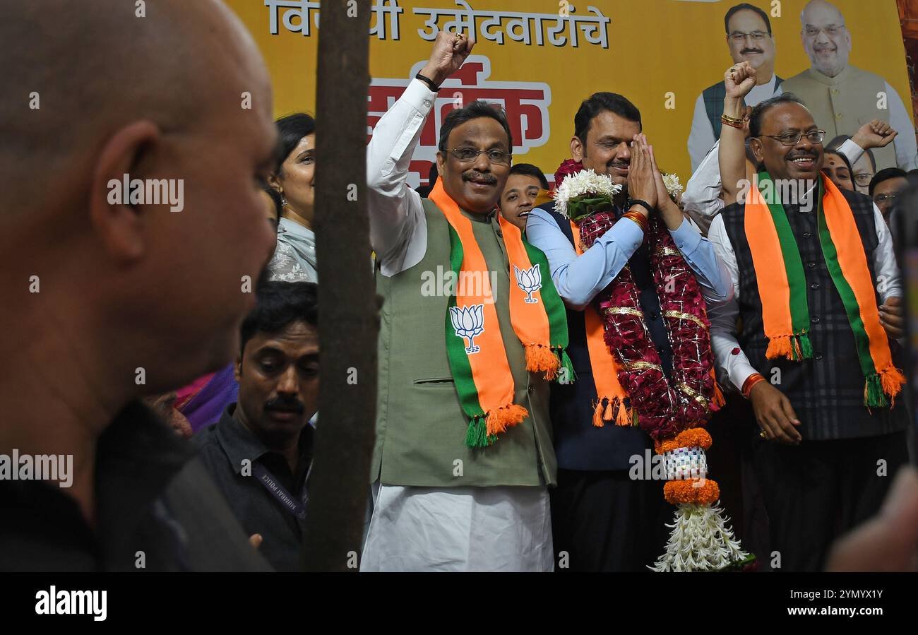 Mumbai, India. 23rd Nov, 2024. L-R General secretary of Bharatiya Janata Party (BJP), Vinod ...