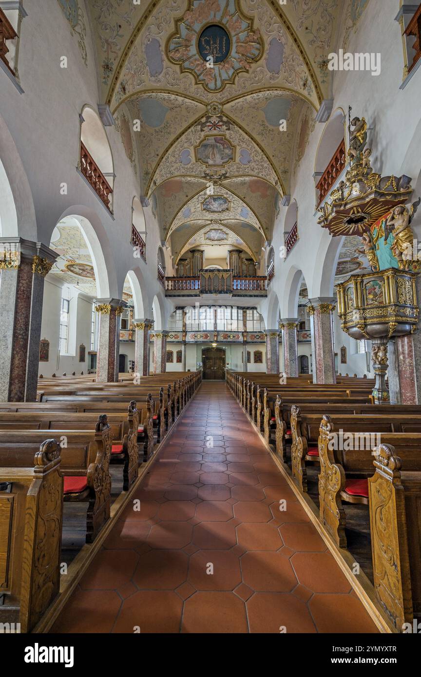 Nave with organ loft and pulpit, former collegiate church of St Peter ...