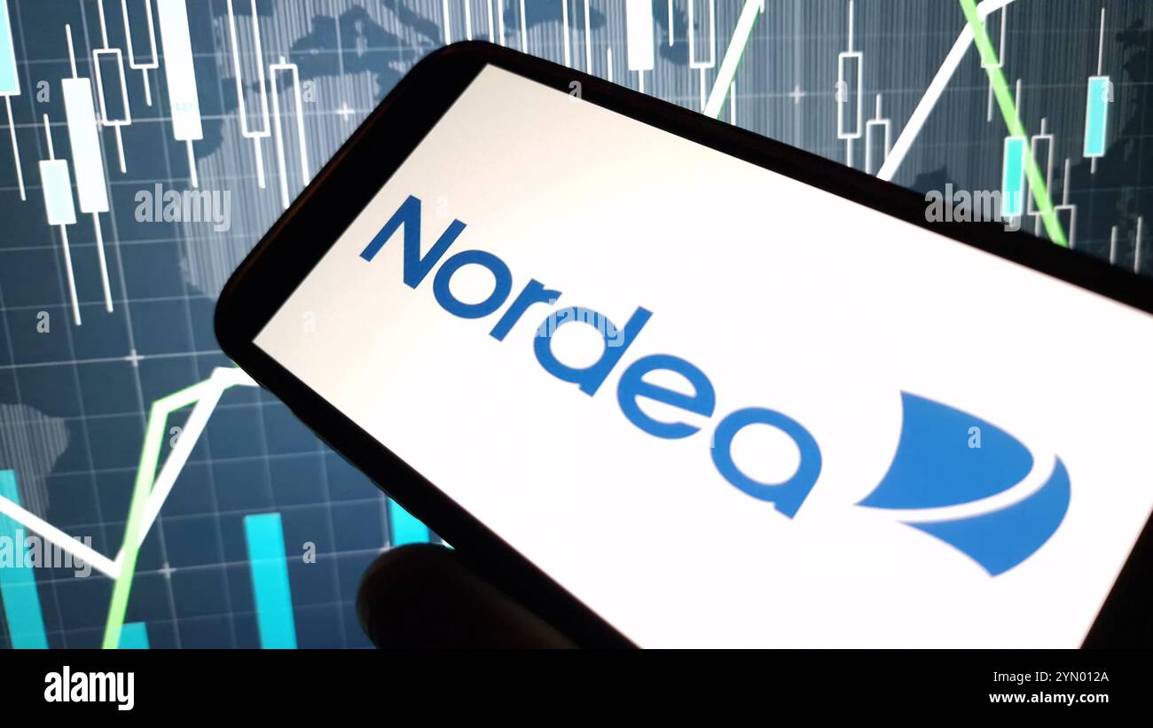 Konskie, Poland - November 23, 2024: Nordea Bank company logo displayed ...