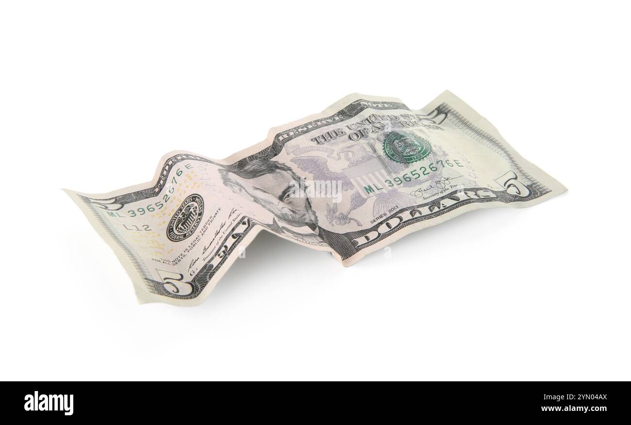 One crumpled dollar banknote isolated on white Stock Photo - Alamy