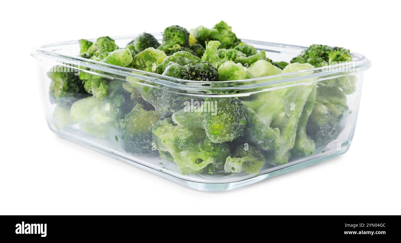 Frozen broccoli in container isolated on white Stock Photo - Alamy
