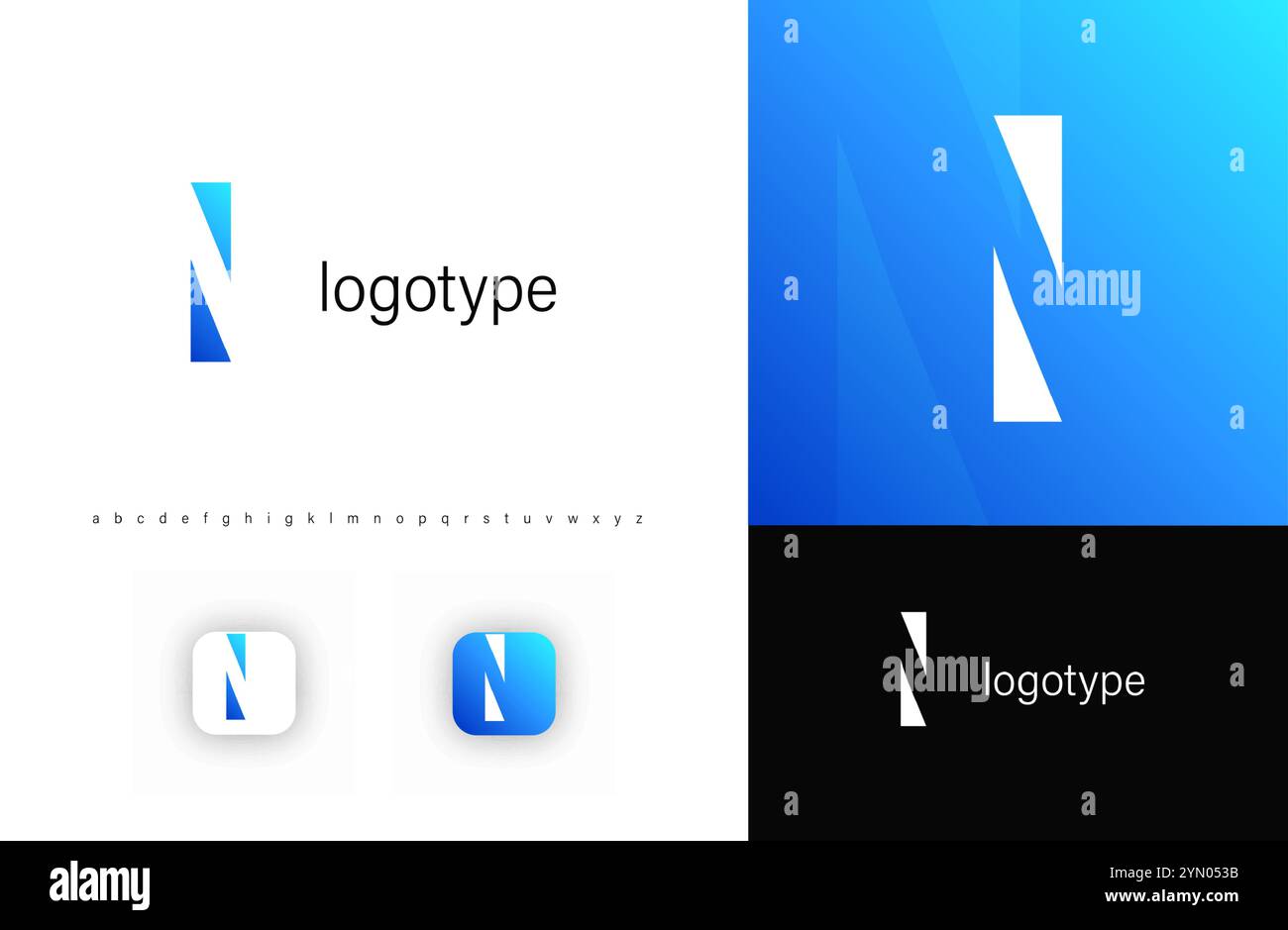 Minimalist monogram letter N logo with angular cutout style and negative space effect, logo kit ...