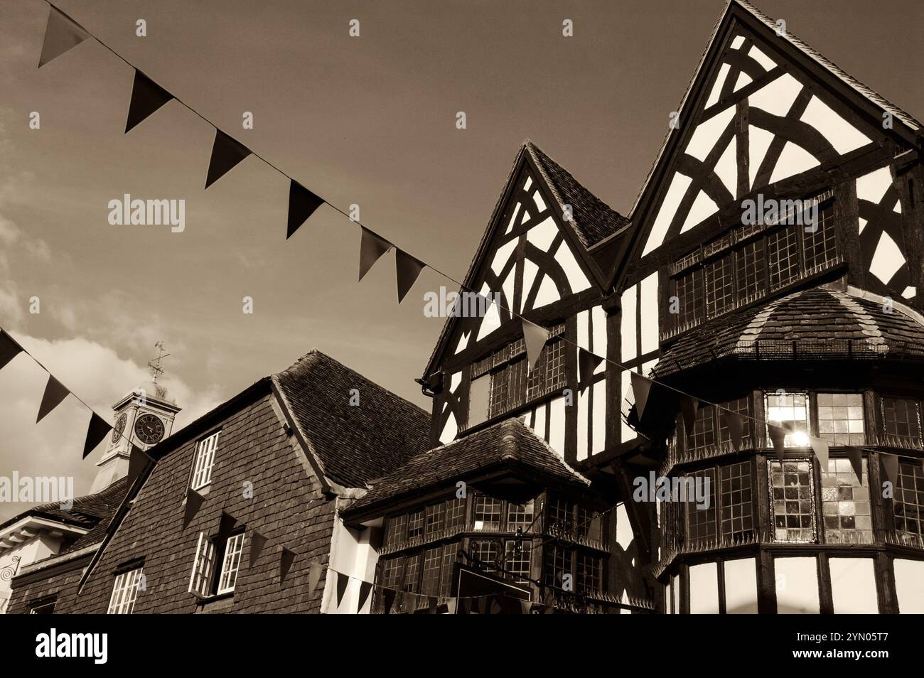 Medieval street in city of Salisbury. England, UK. Sepia historic photo ...