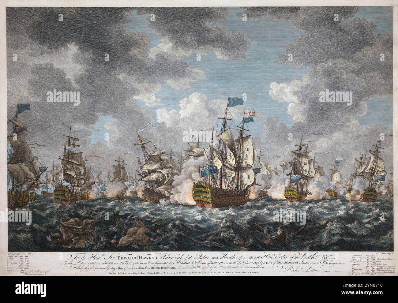 A print coloured engraving of Representation ot the glarious defeat of ...