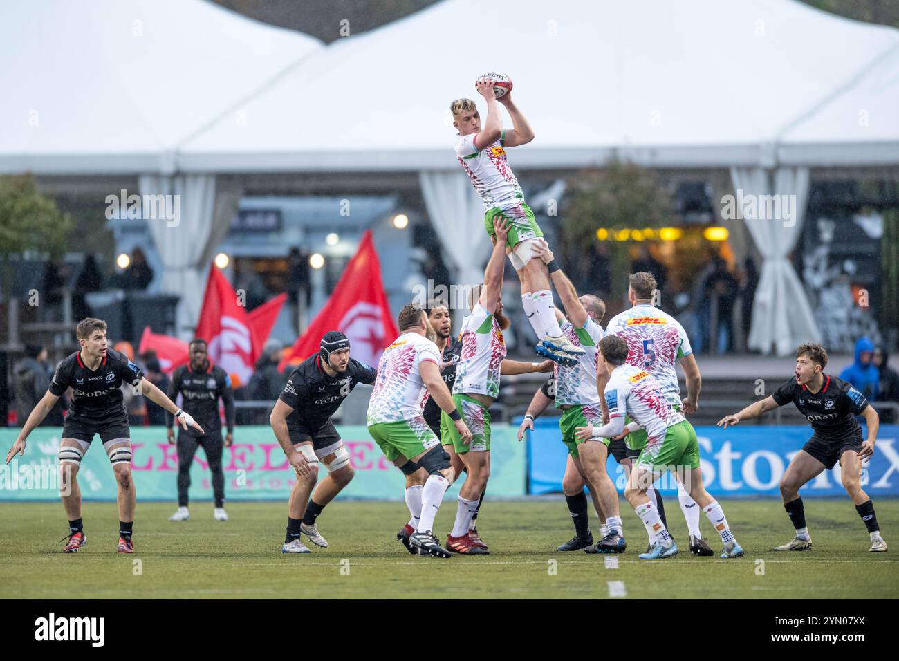 London, UK. 23rd Nov, 2024. Jack Kenningham of Harlequins secures the ...