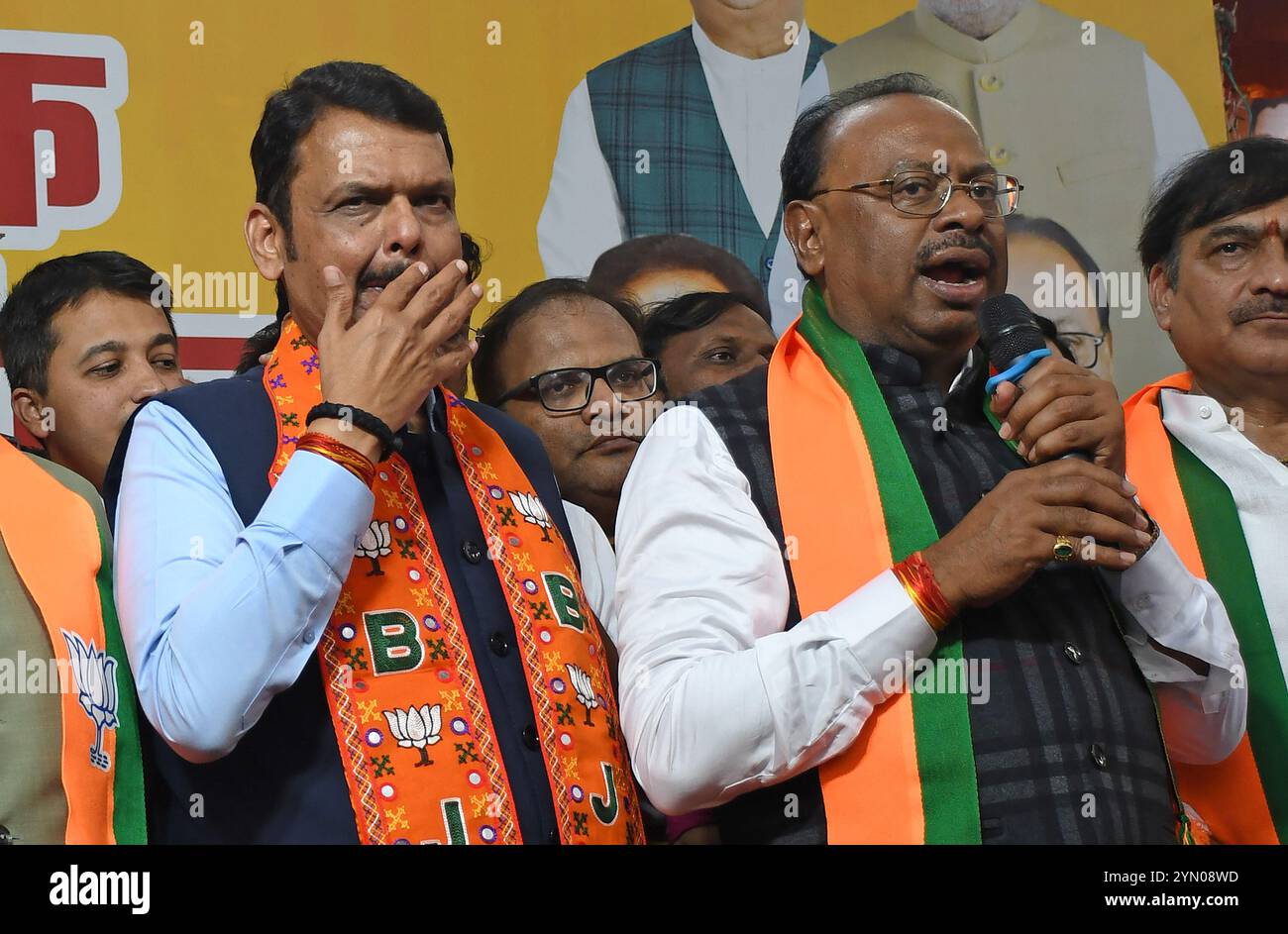 L-R Bharatiya Janata Party (BJP) Deputy Chief Minister of Maharashtra, Devendra Fadnavis and ...