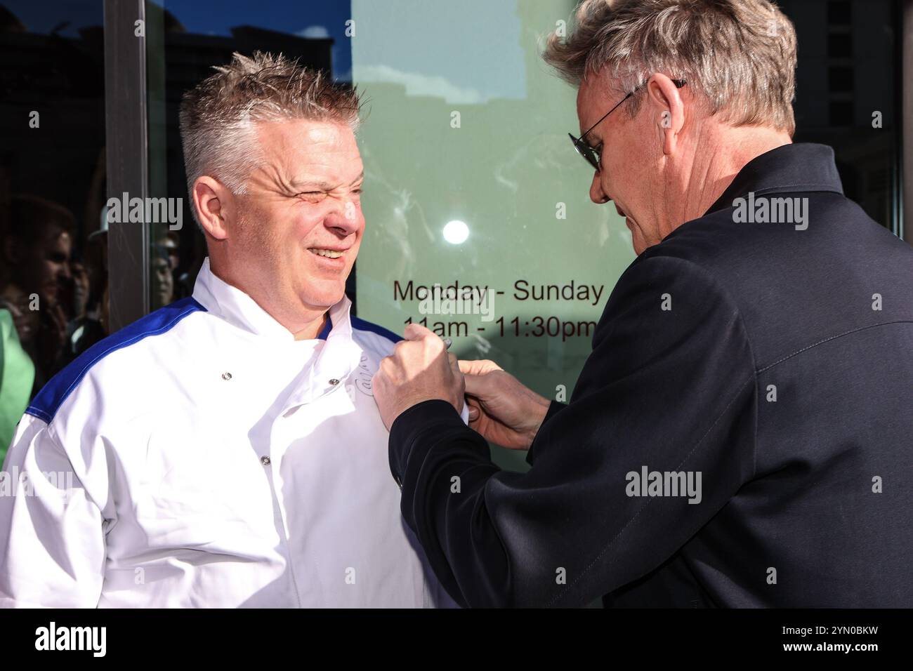 Las Vegas, NV, USA. 23rd Nov, 2024. Chef Gordon Ramsay congratulates ...