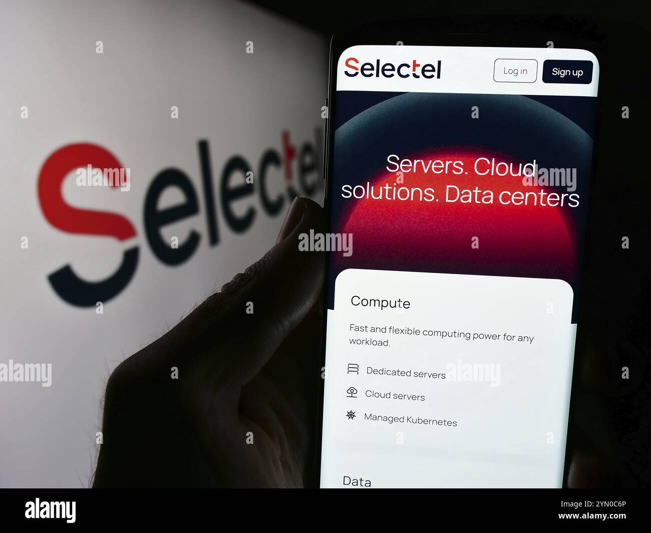 Stuttgart, Germany, 04-08-2024: Person holding cellphone with webpage of Russia cloud ...