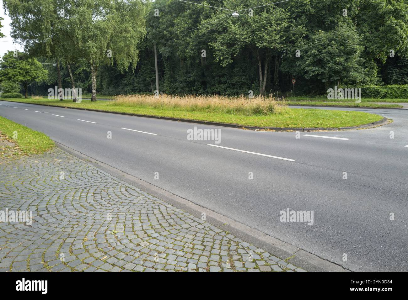 Empty asphalt road with pavement and grass verge Stock Photo - Alamy