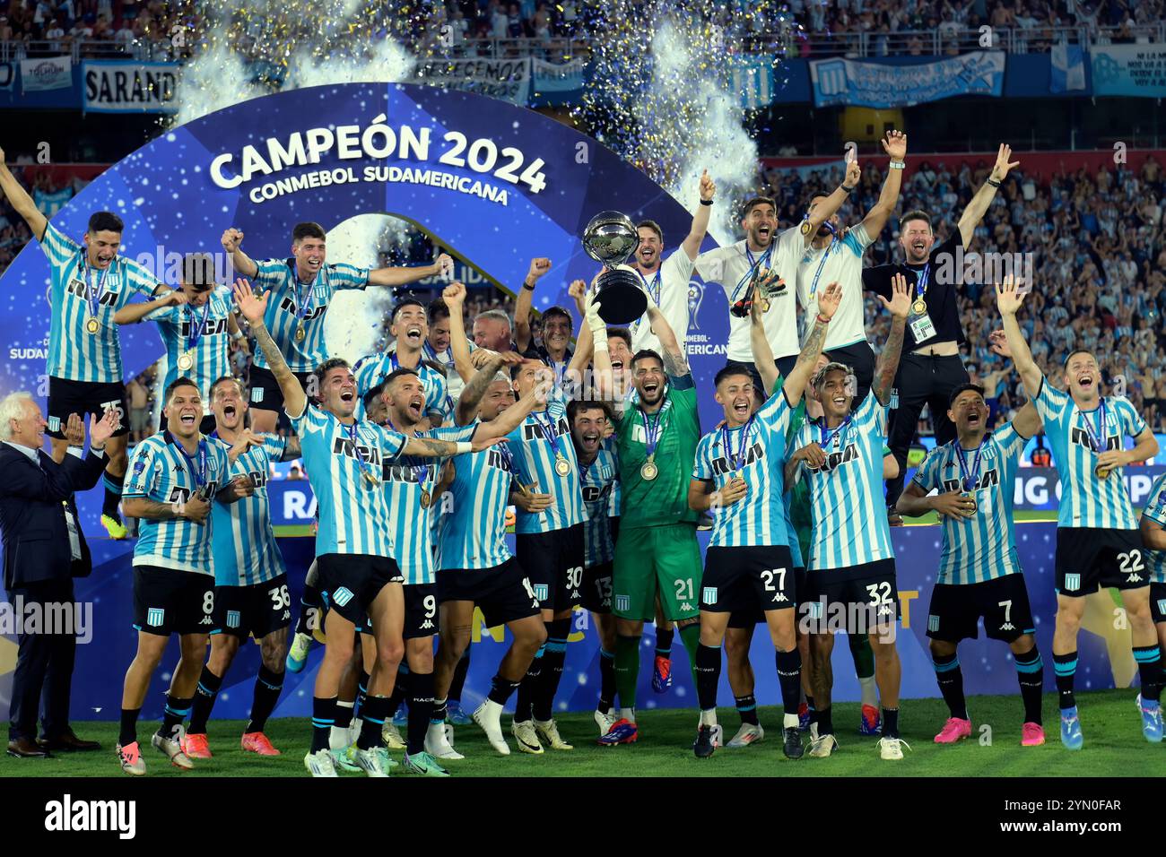 Argentina's Racing Club players celebrate with the trophy after ...