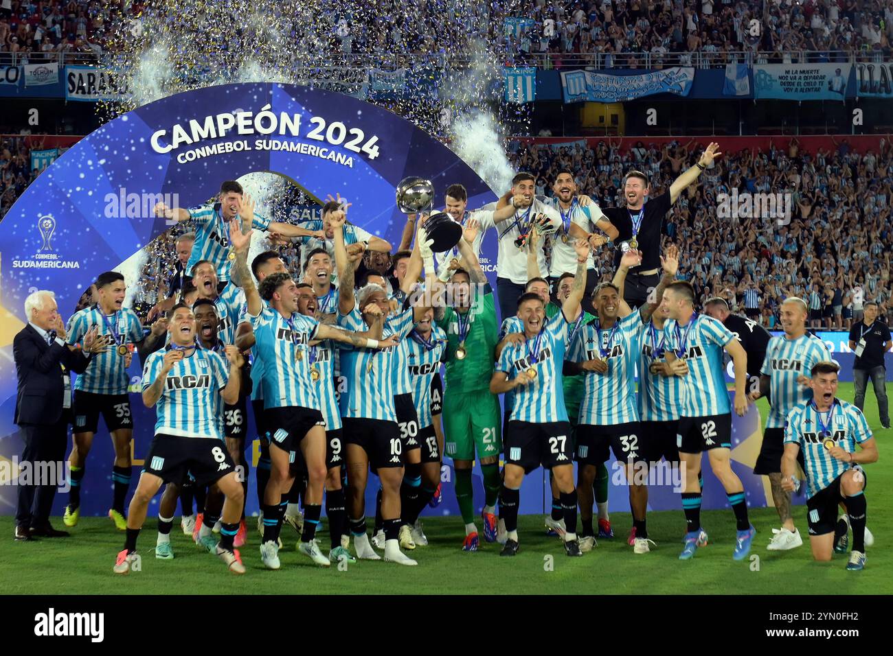 Argentina's Racing Club players celebrate with the trophy after ...
