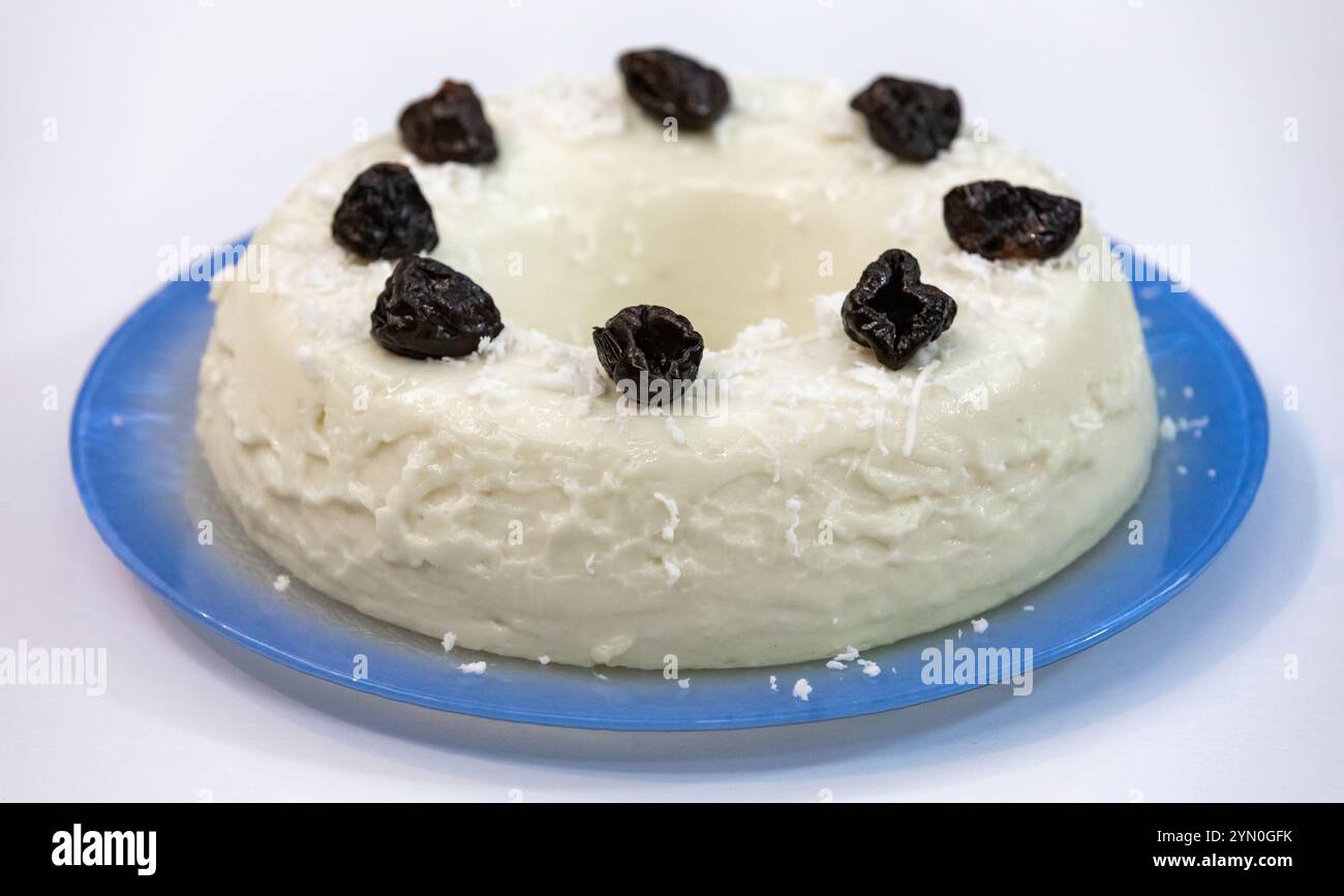 Traditional Brazilian coconut flan dessert known as manjar branco ...