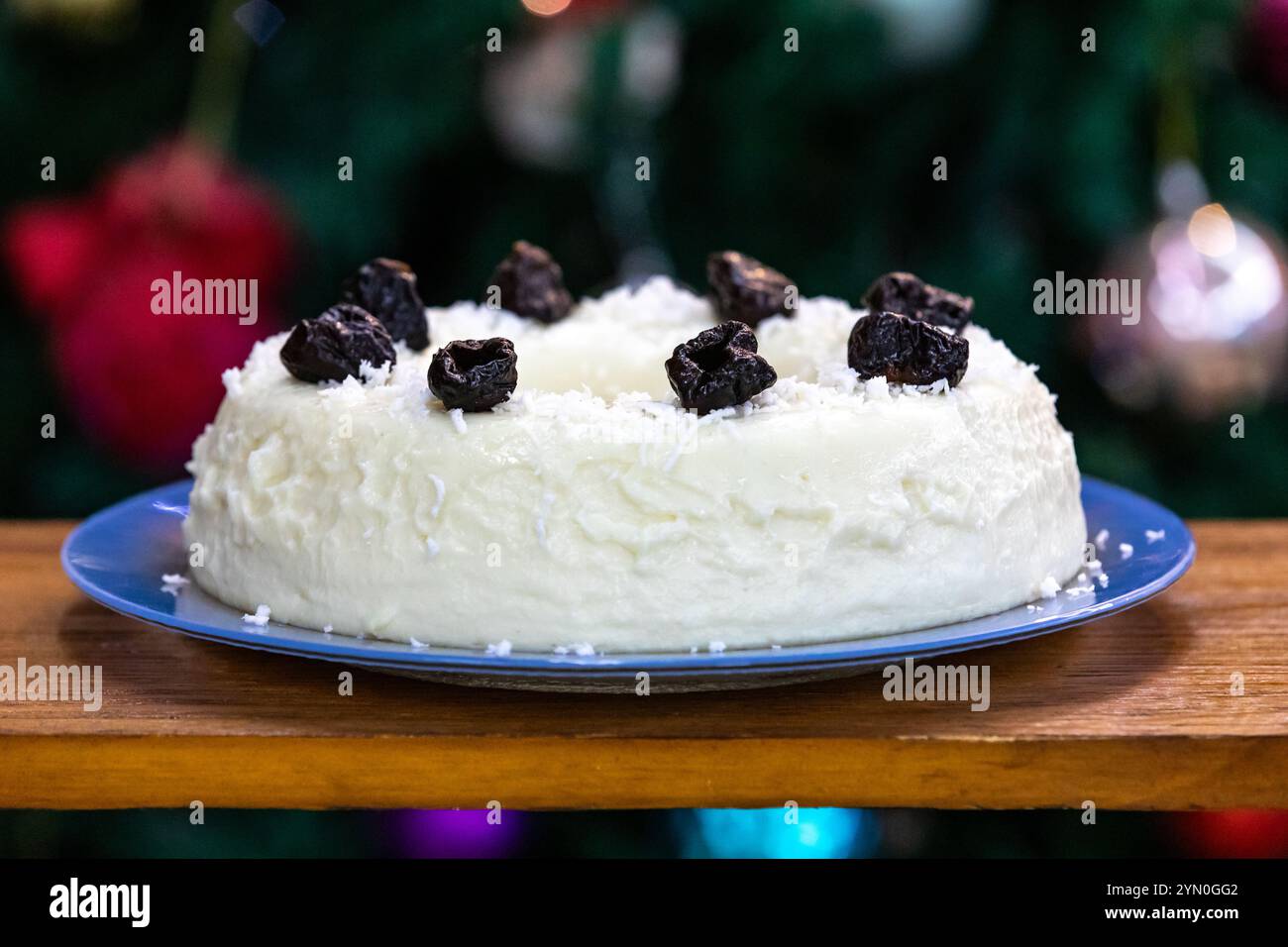 Traditional Brazilian coconut flan dessert known as manjar branco ...