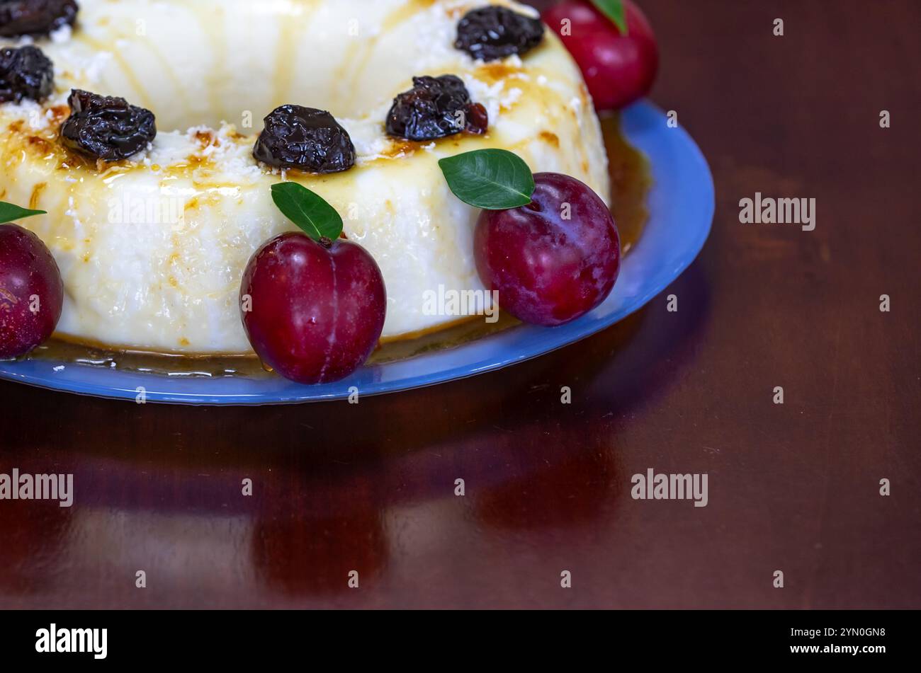 Traditional Brazilian coconut flan dessert known as manjar branco ...