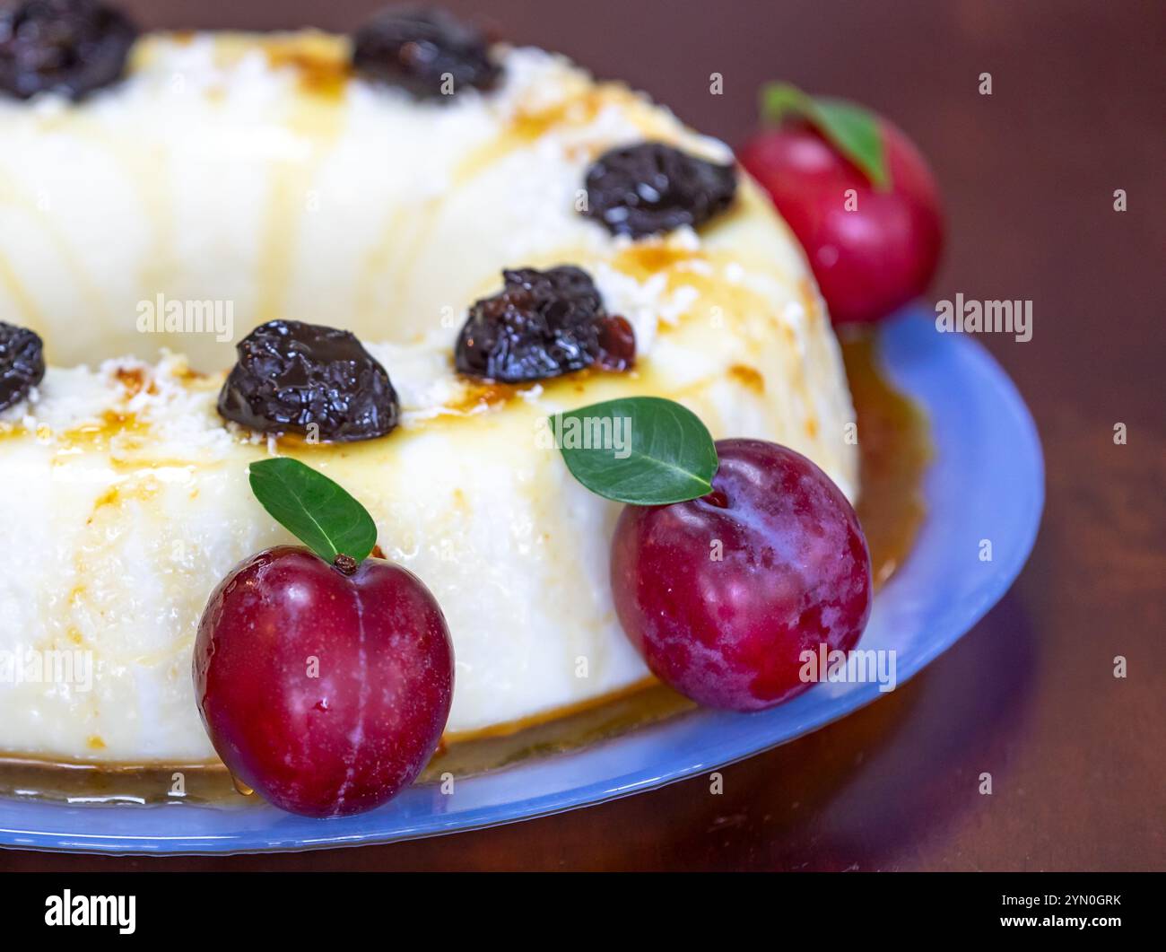 Traditional Brazilian coconut flan dessert known as manjar branco ...