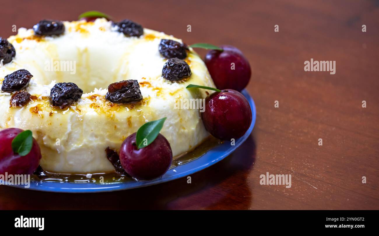 Traditional Brazilian coconut flan dessert known as manjar branco ...