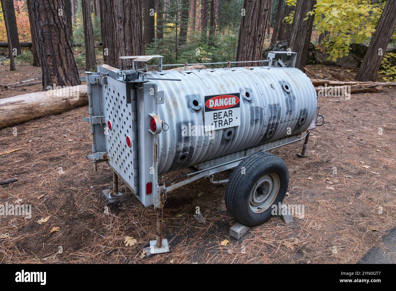 Bear trap cage trailer parked in Yosemite Valley in Yosemite National ...