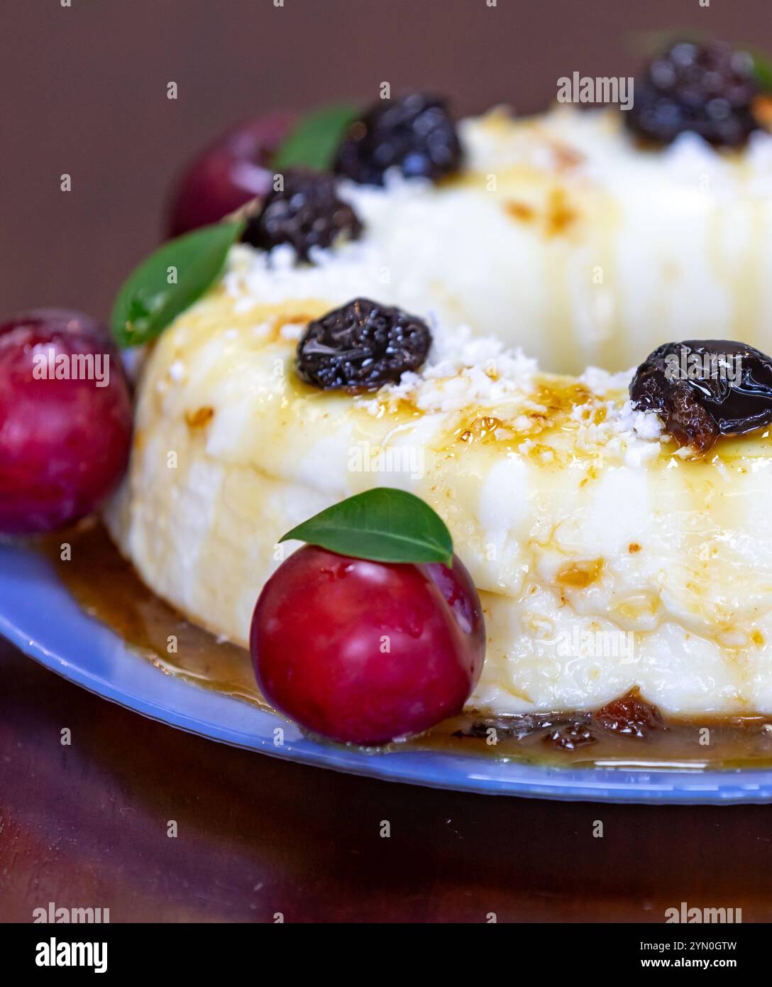 Traditional Brazilian coconut flan dessert known as manjar branco ...