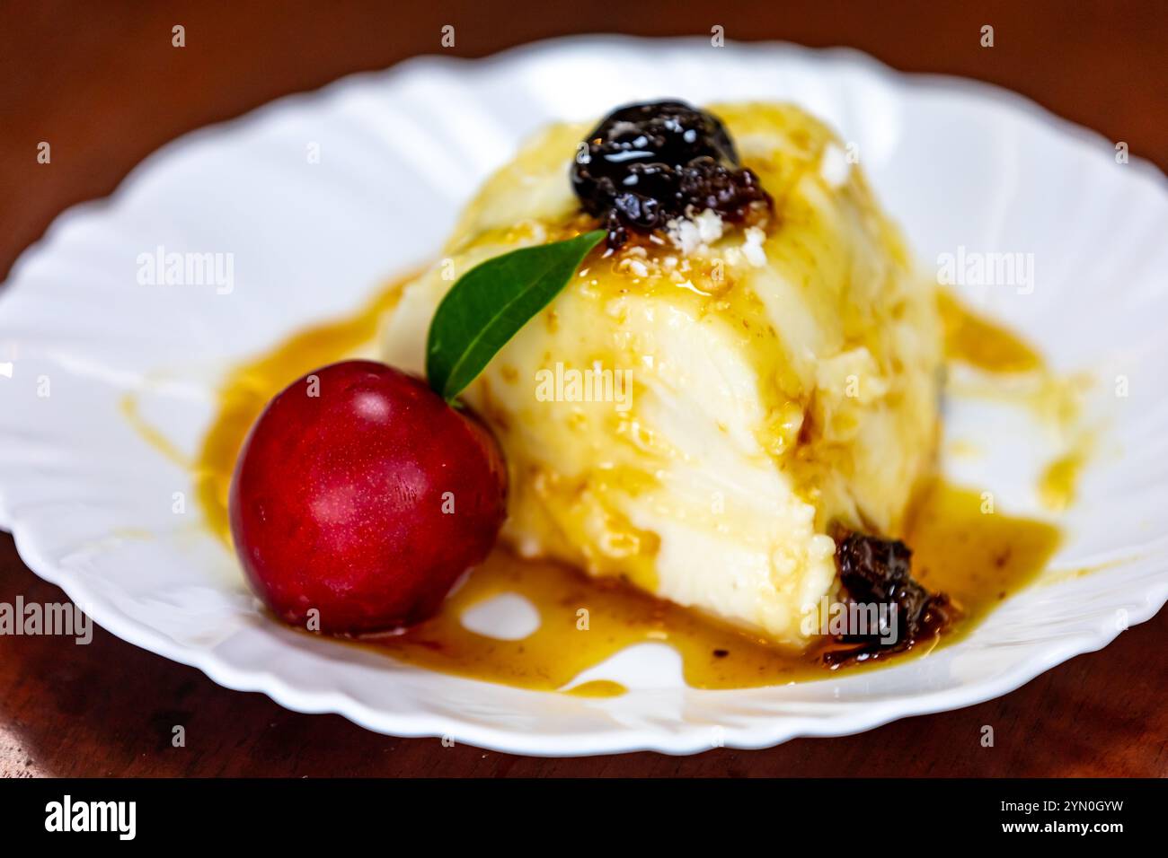 Traditional Brazilian coconut flan dessert known as manjar branco ...