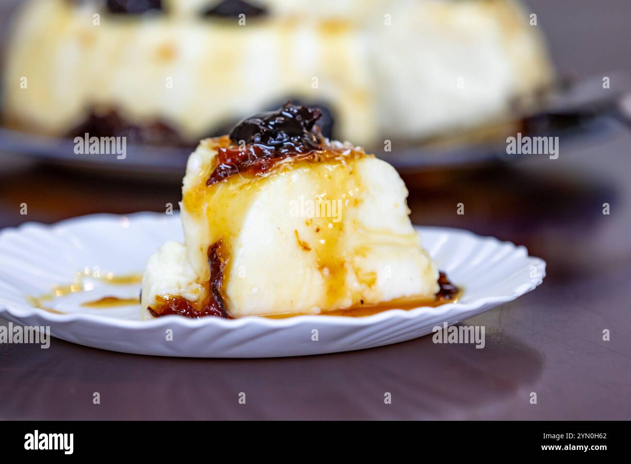 Traditional Brazilian coconut flan dessert known as manjar branco ...