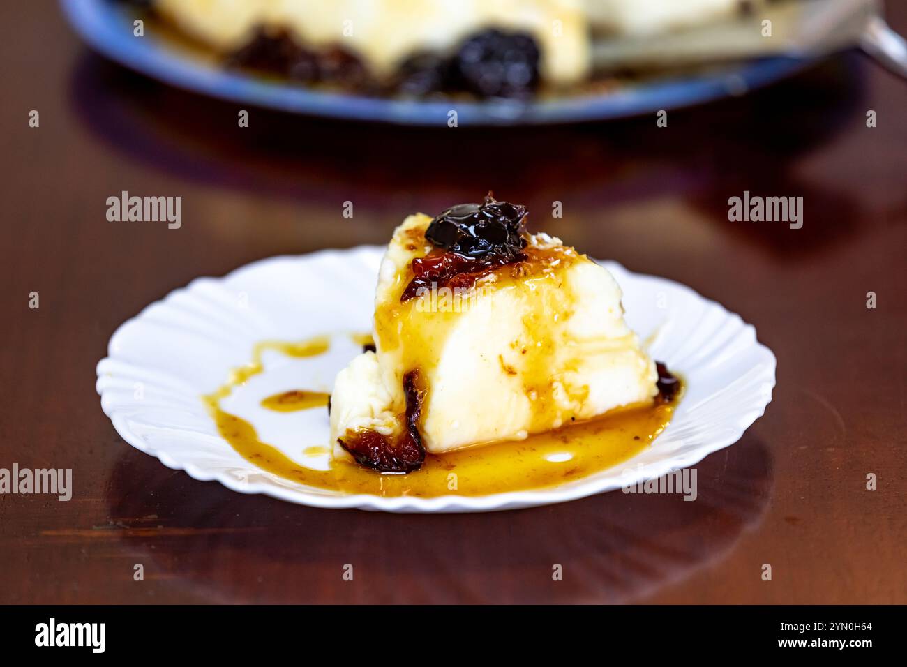 Traditional Brazilian coconut flan dessert known as manjar branco ...