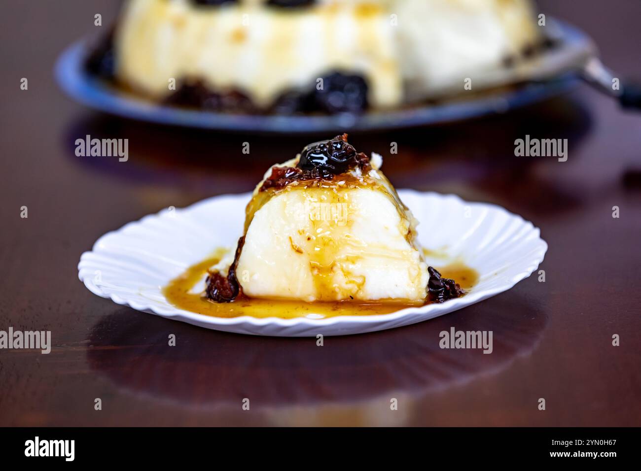 Traditional Brazilian coconut flan dessert known as manjar branco ...