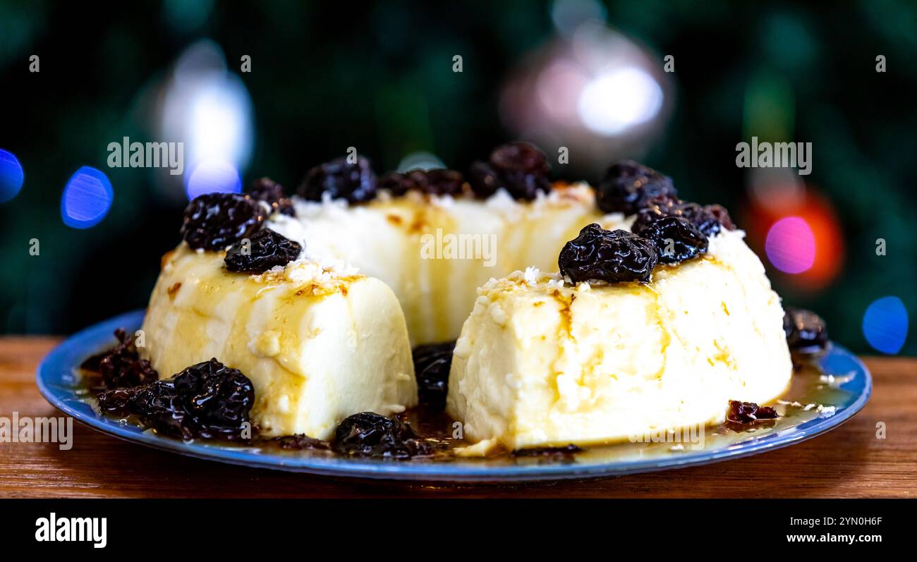 Traditional Brazilian coconut flan dessert known as manjar branco ...