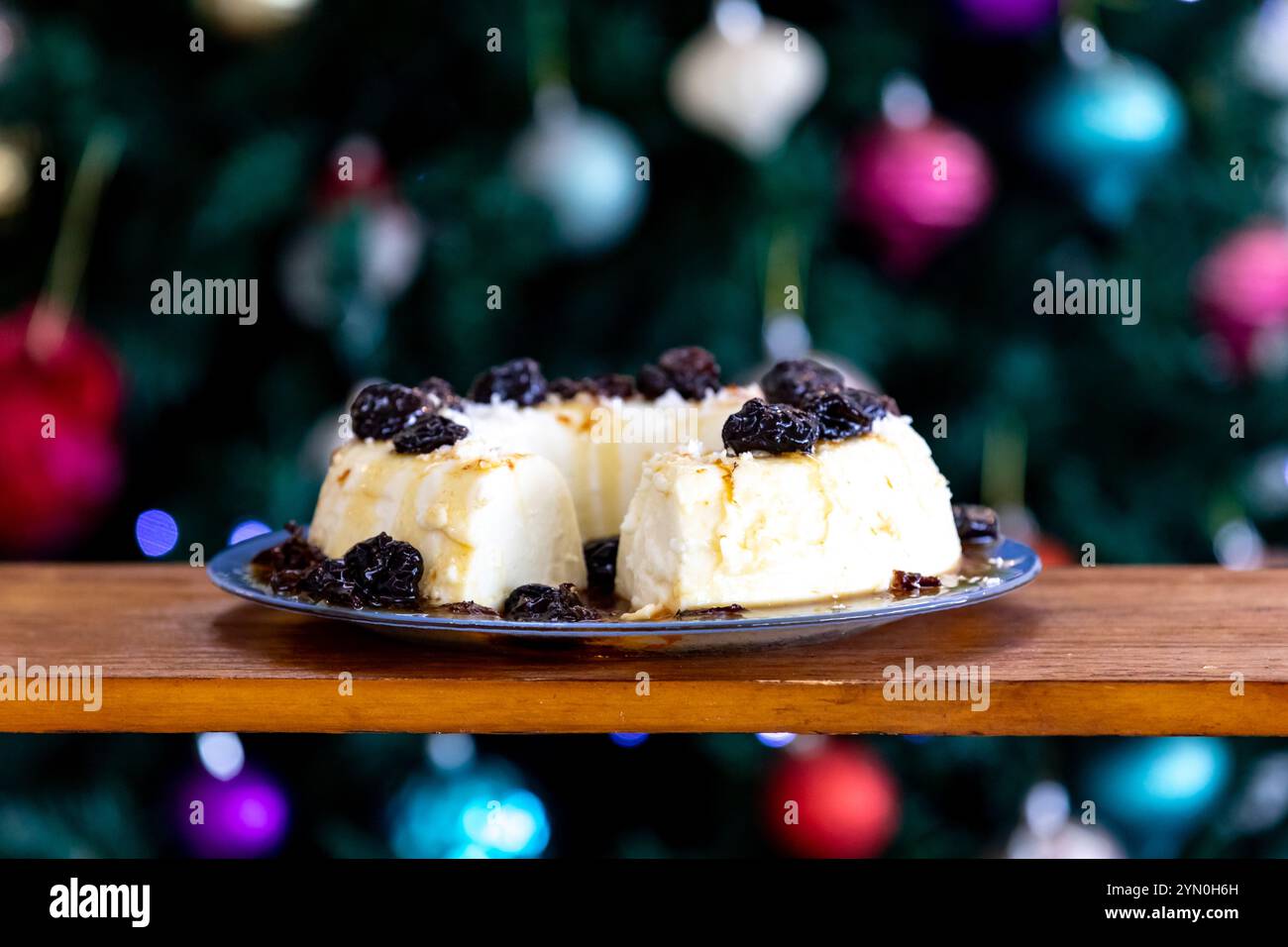 Traditional Brazilian coconut flan dessert known as manjar branco ...