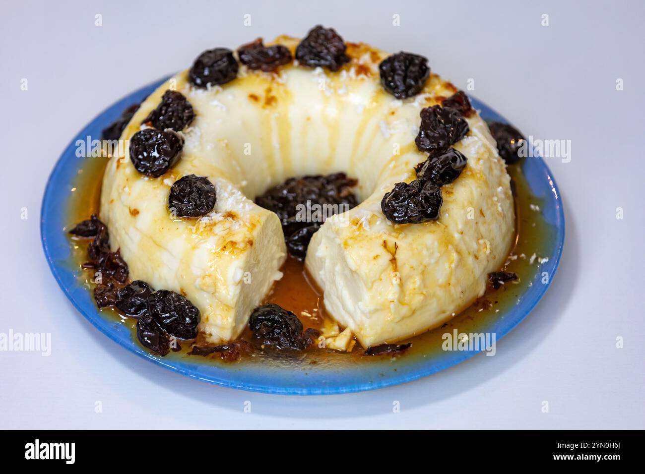 Traditional Brazilian coconut flan dessert known as manjar branco ...