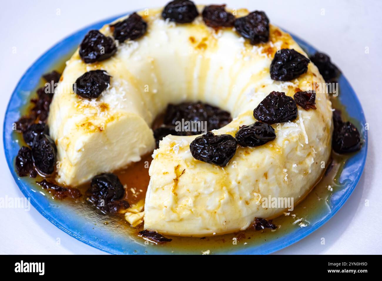 Traditional Brazilian coconut flan dessert known as manjar branco ...