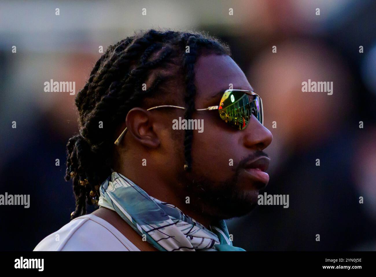 Team USA Track and Field Olympian, Noah Lyles enters the paddock before ...