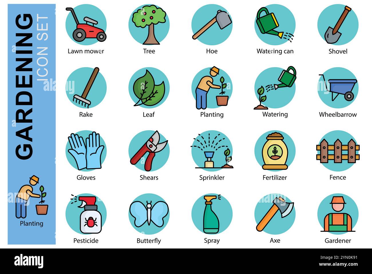 Gardening icon set. colored outline icon style. icon related to garden ...