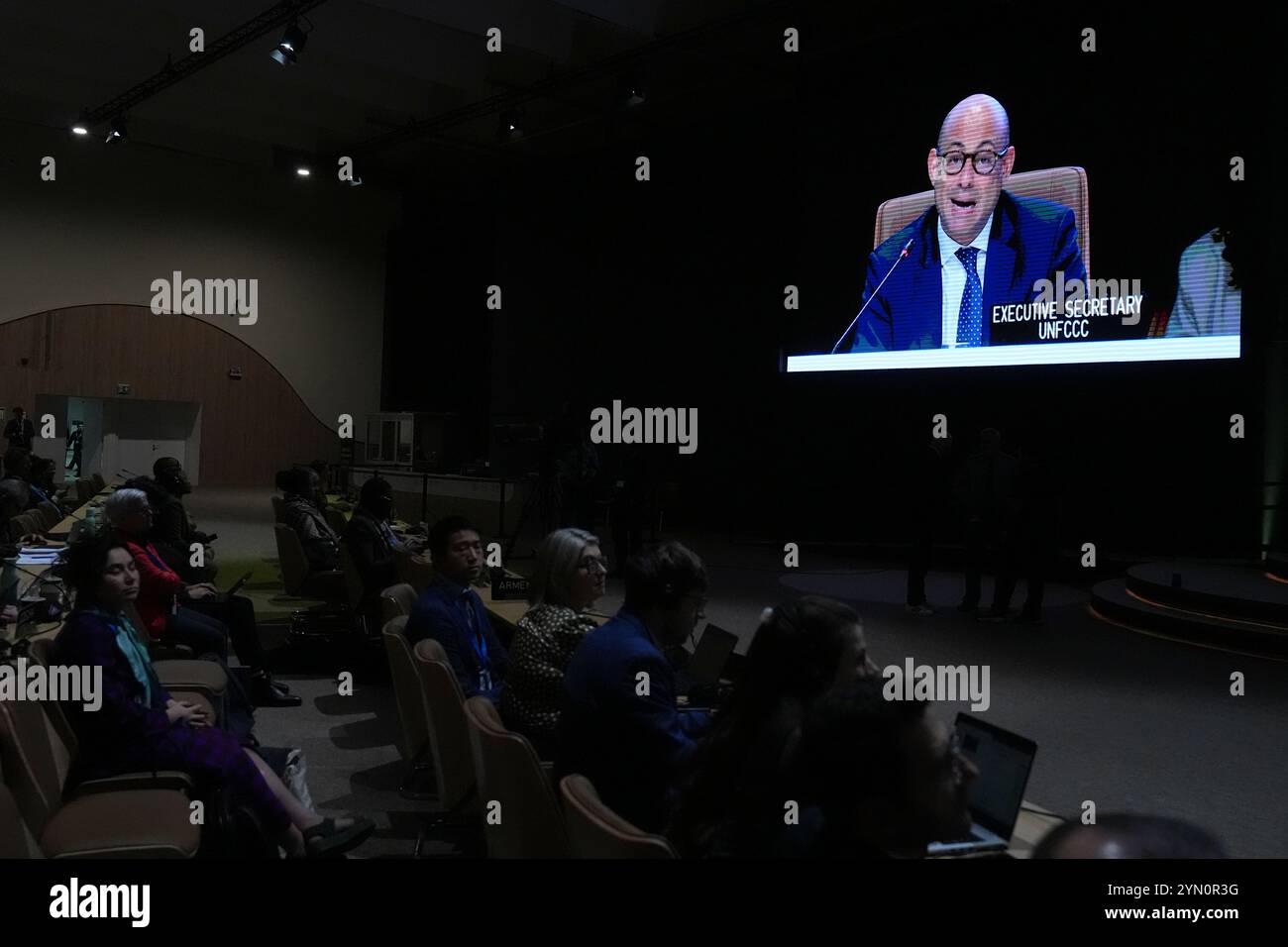 Simon Stiell, United Nations climate chief, speaks during a closing ...