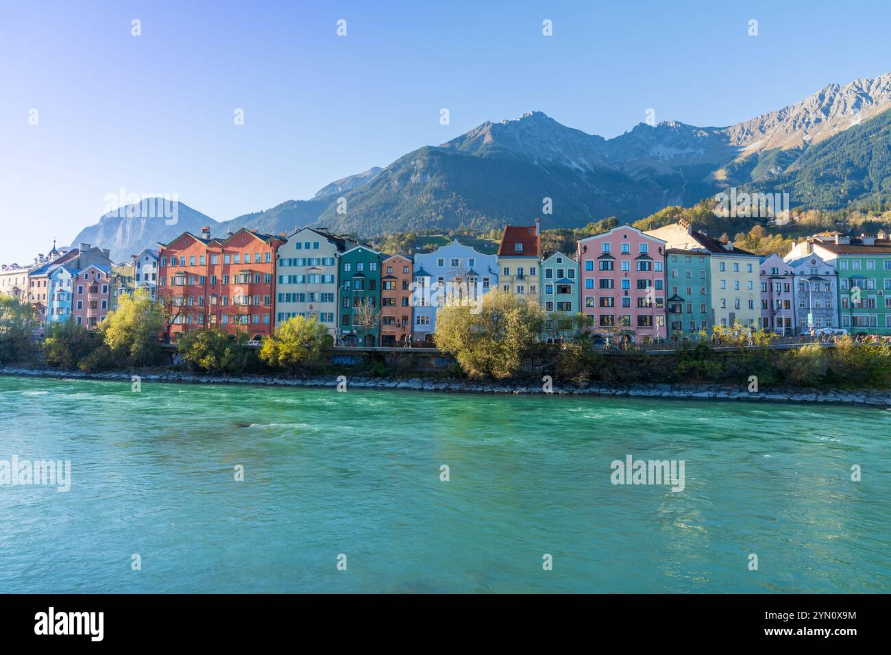 Innsbruck, Austria. The iconic row of colorful houses along the River ...