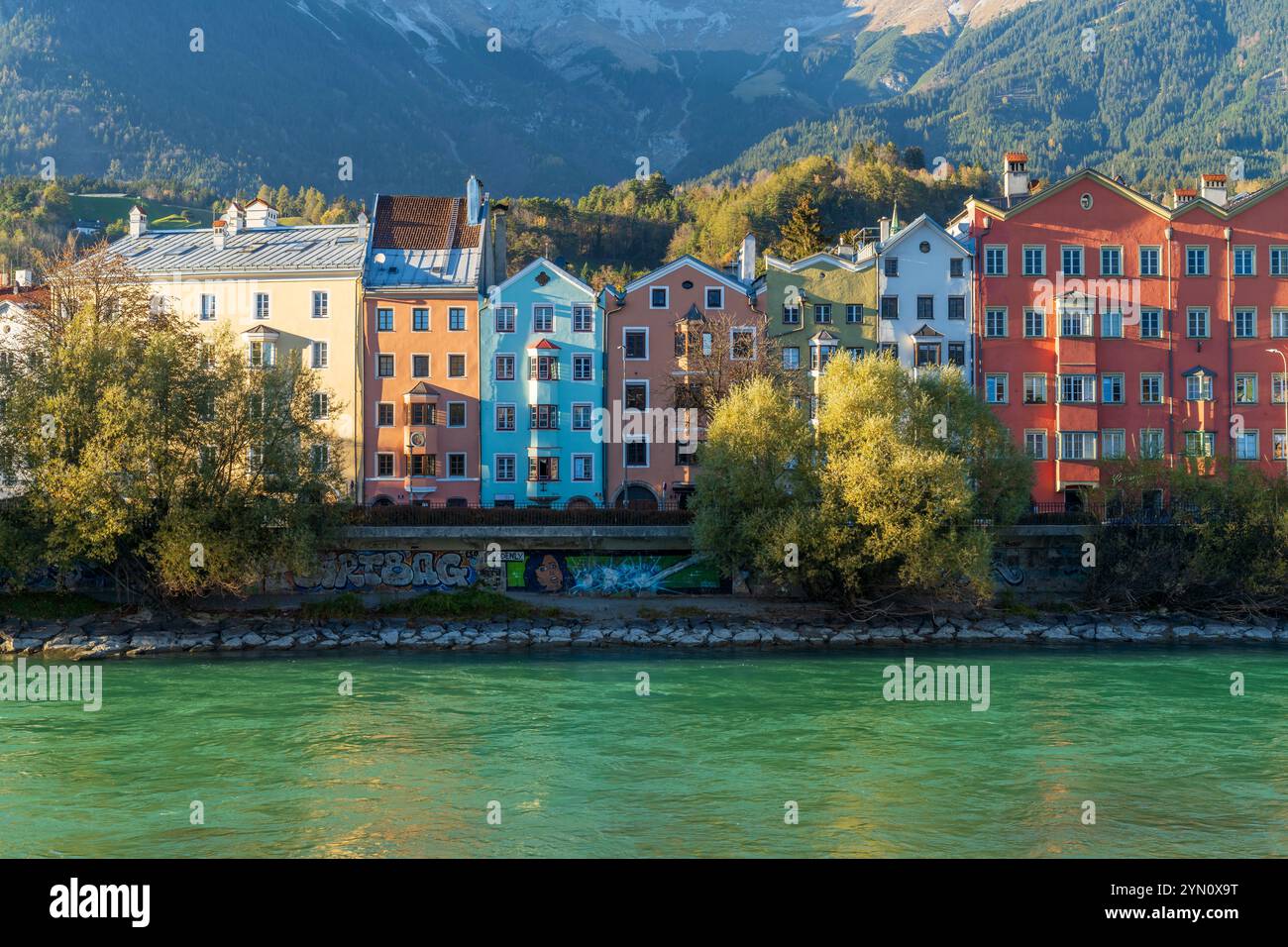 Innsbruck, Austria. The iconic row of colorful houses along the River ...