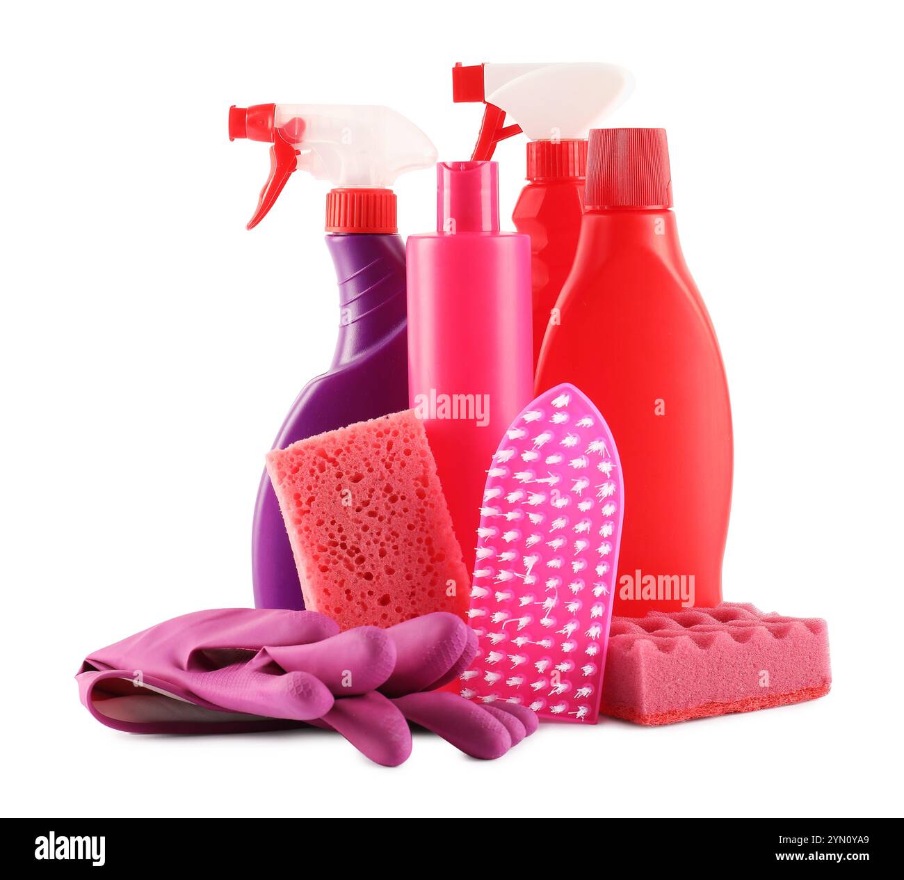 Set of different cleaning products isolated on white Stock Photo - Alamy