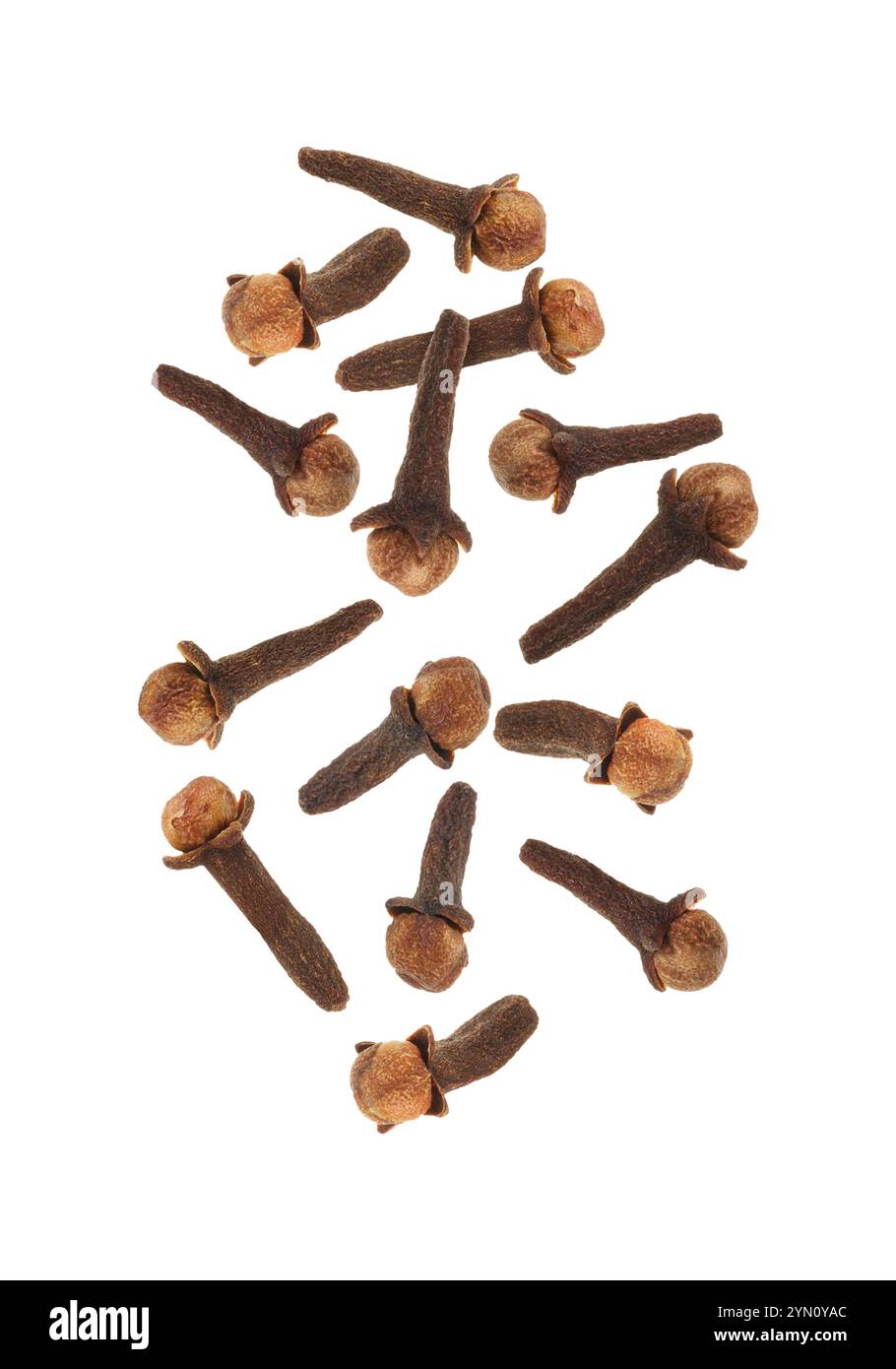Clove buds in air on white background. Aromatic spice Stock Photo - Alamy