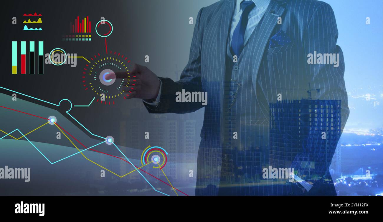 businessman showing company analysis graph with modern hologram Stock ...