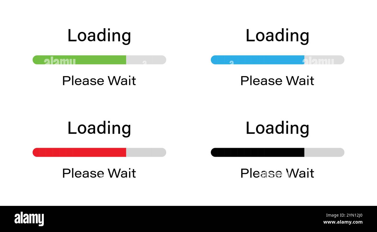 Rounded bar loading please wait symbol icon set in four different ...