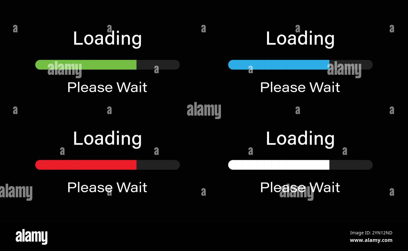 Rounded bar loading please wait symbol icon set in four different ...