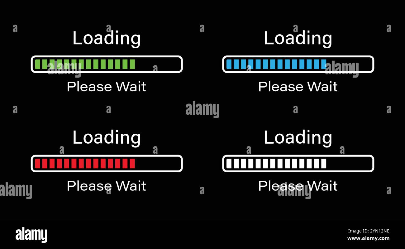 Rectangular Bar Loading Please Wait Symbol Icon Set In Four Different