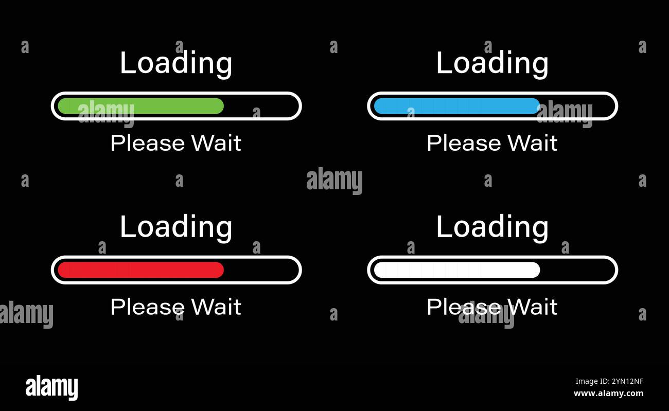 Rounded Rectangular Bar Loading Please Wait Symbol Icon Set In Four Different Colors Green
