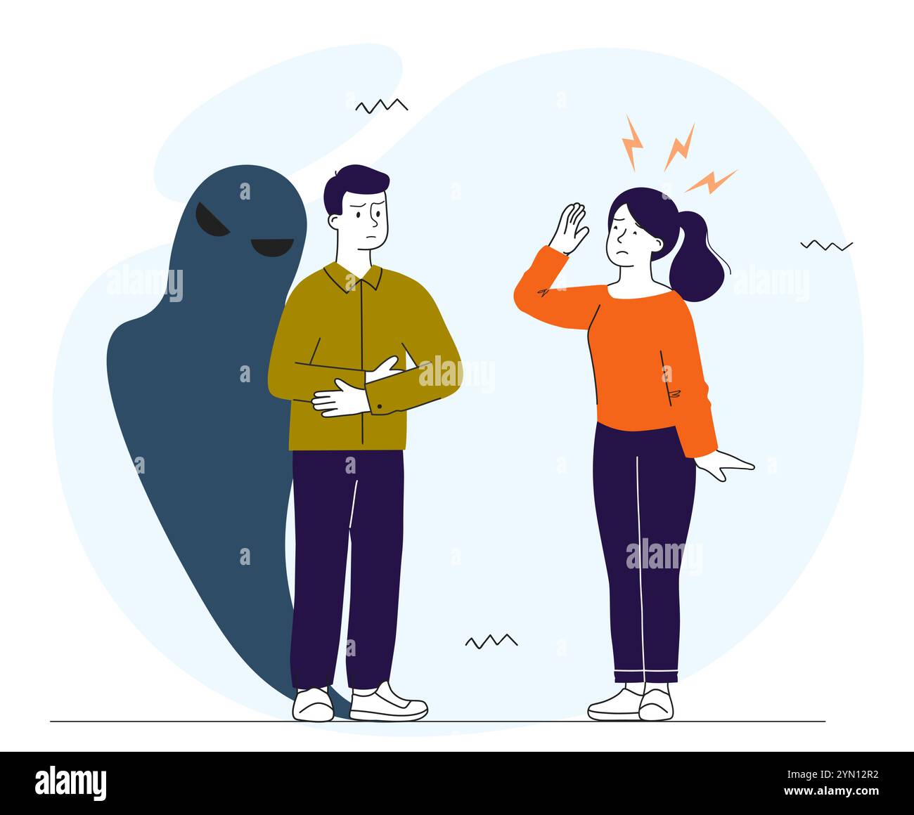 People with psychological problems. Man and woman stand in panic ...