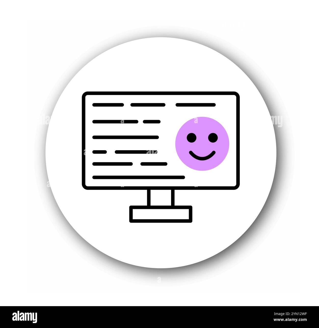Seo file and approved line icon. Computer monitor with happy emoticon ...
