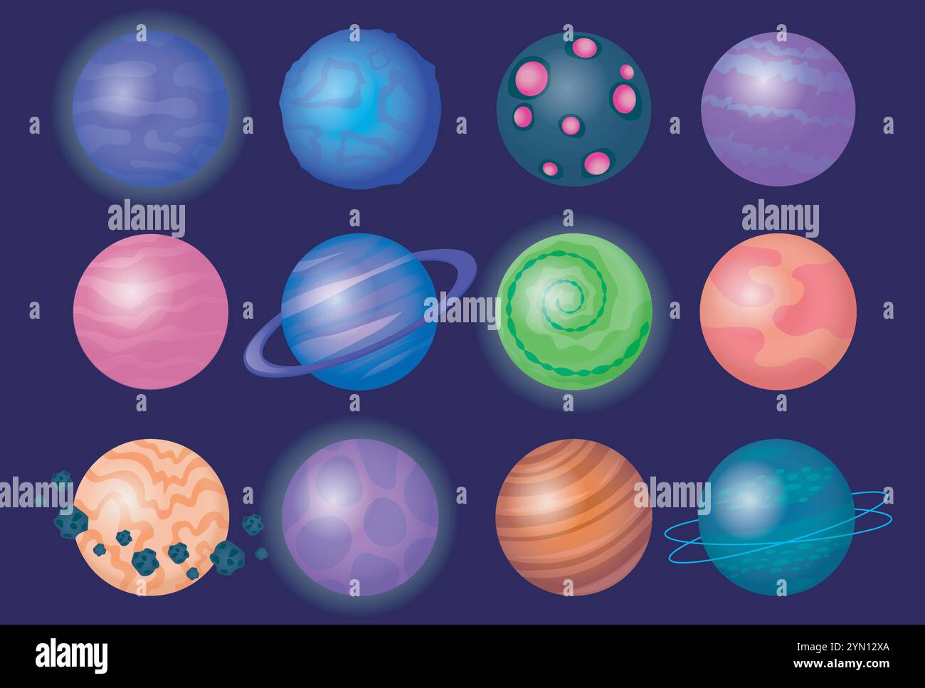Set of planets. Solar systems, galaxy and universe. Astronomy and ...