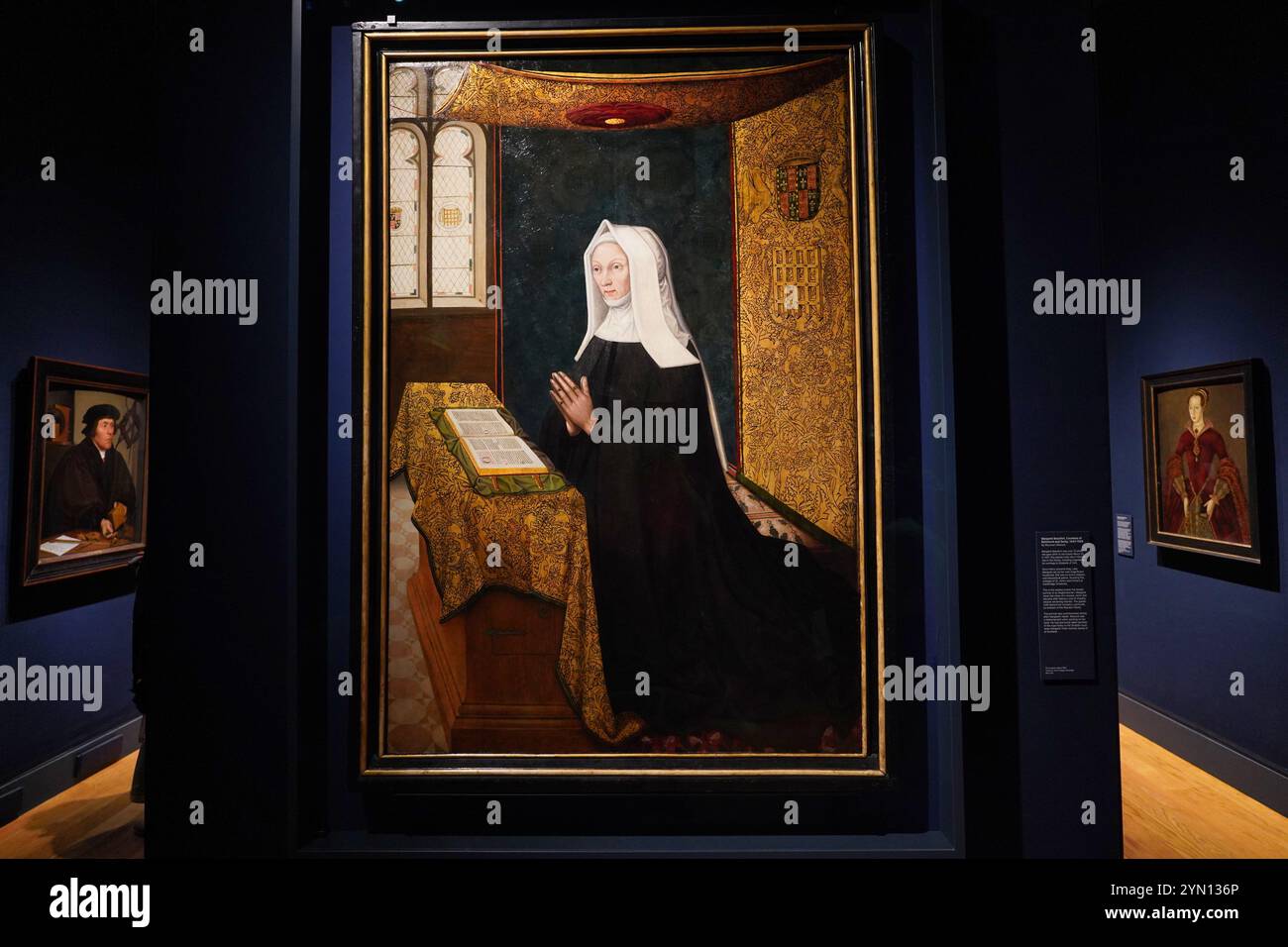 Tudor room of National Portrait Gallery, showing Lady Margaret Beaufort, grandmother of Henry ...